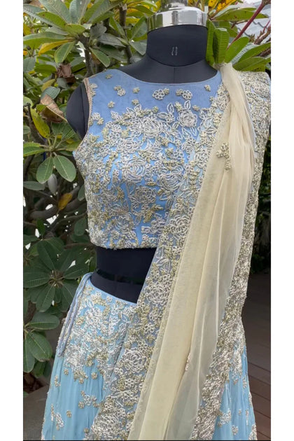 Aneesh Agarwal Light blue embroidered lehenga set – Kuro Clothing India
