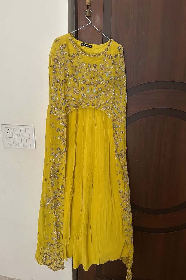 Aneesh Agarwal Pure Georgette yellow gown – Kuro Clothing India