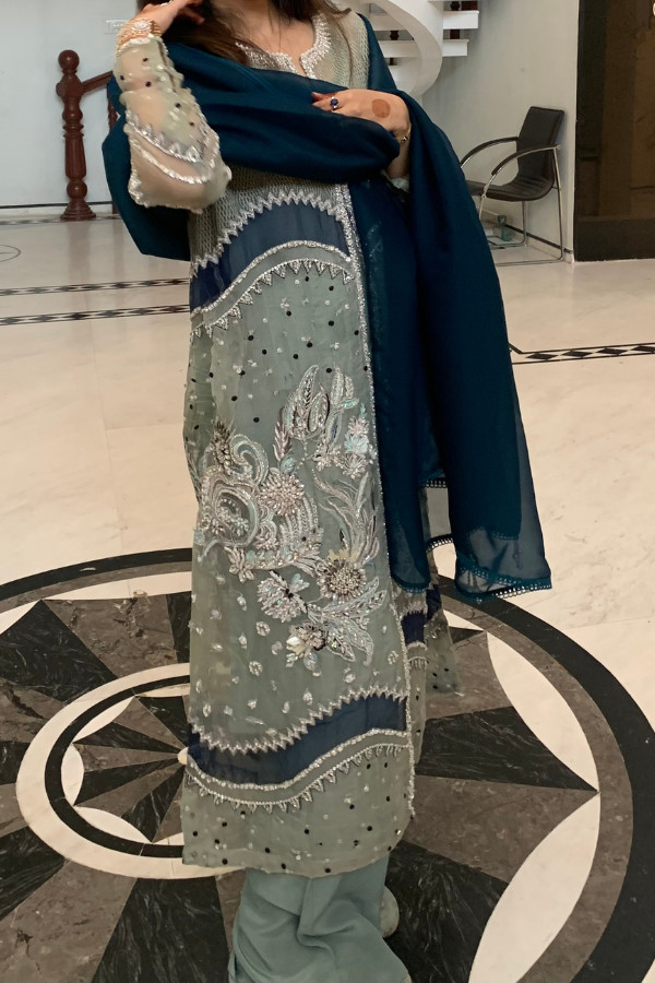 Suffuse blue embellished gown set – Kuro Clothing India