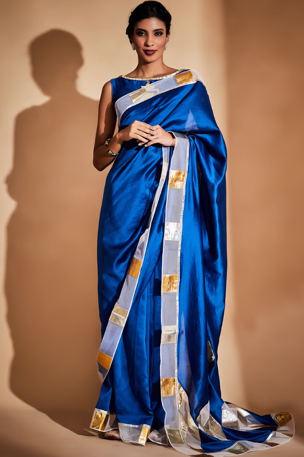 Gulabo By Abu Sandeep Royal Blue Chanderi Silk Gota Saree – Kuro ...