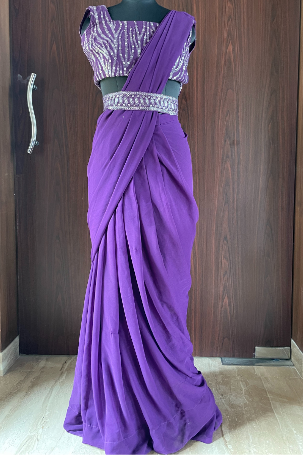 Purple ready to wear saree – Kuro Clothing India